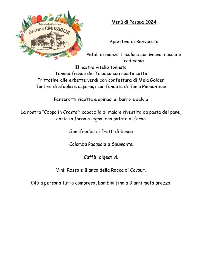 Menu – Agriturismo Cascina Smiraglia – Azienda Agrituristica